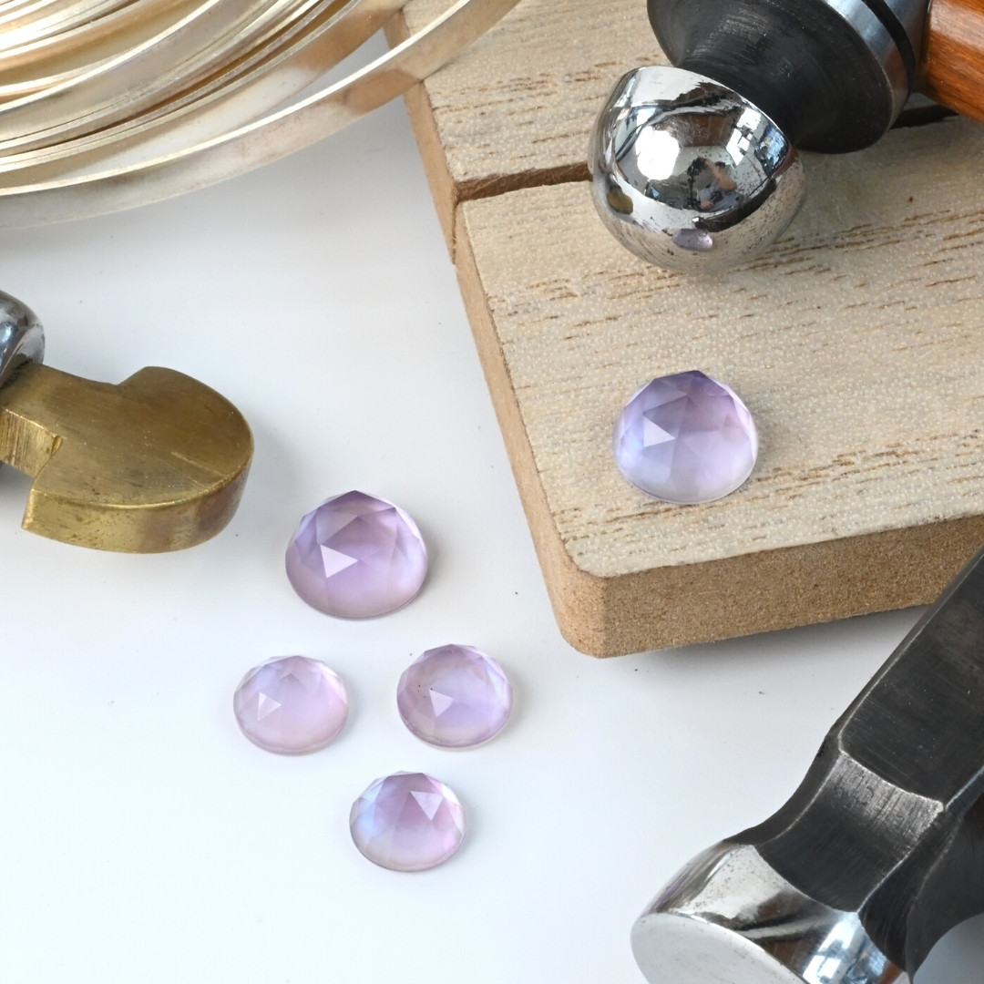 Lilac Amethyst and Mother of Pearl Rose Cut Doublets - Round - Jeweler ...