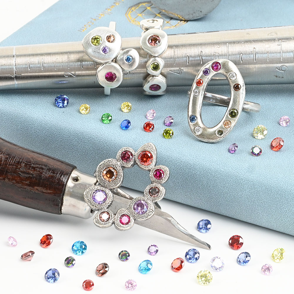 Sterling Silver Flush Setting Practice Ring Set - Jeweler's Bazaar